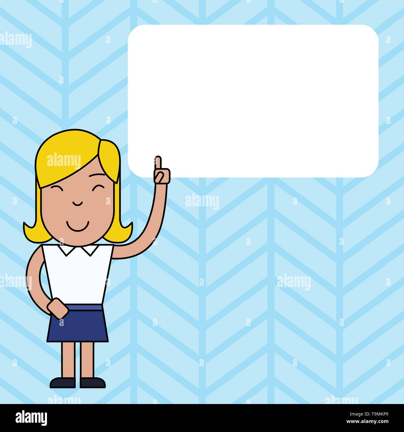 Woman Standing with Raised Left Index Finger Pointing at Blank Text Box ...