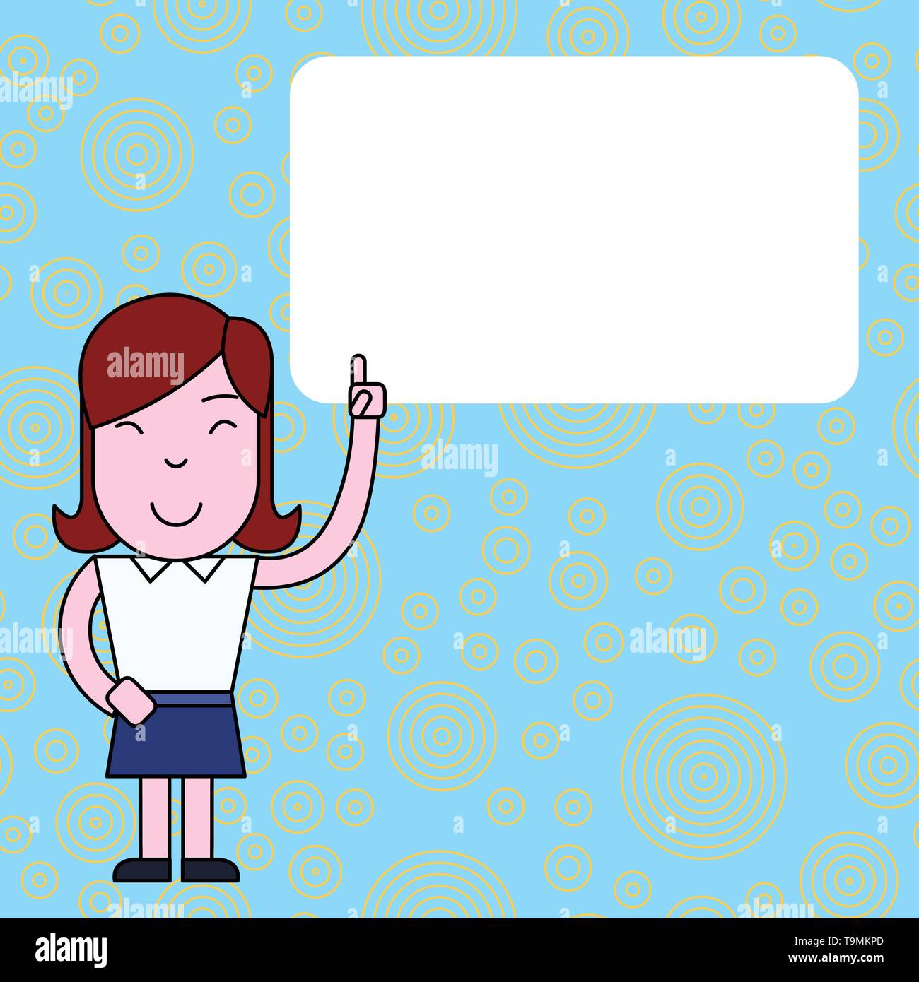 Woman Standing with Raised Left Index Finger Pointing at Blank Text Box ...