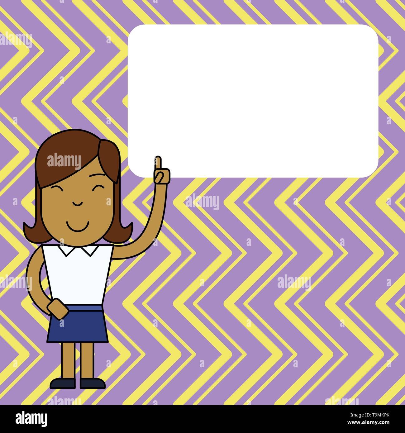 Woman Standing with Raised Left Index Finger Pointing at Blank Text Box ...