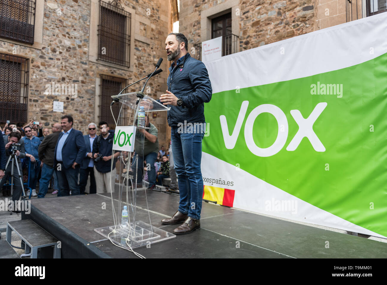The leader of the far-right party Vox, during his speech at the rally ...