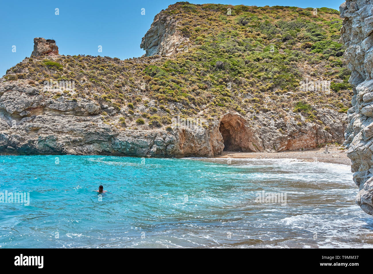 The amazing Kaladi beach, scenery with crystal clear water and the rock ...