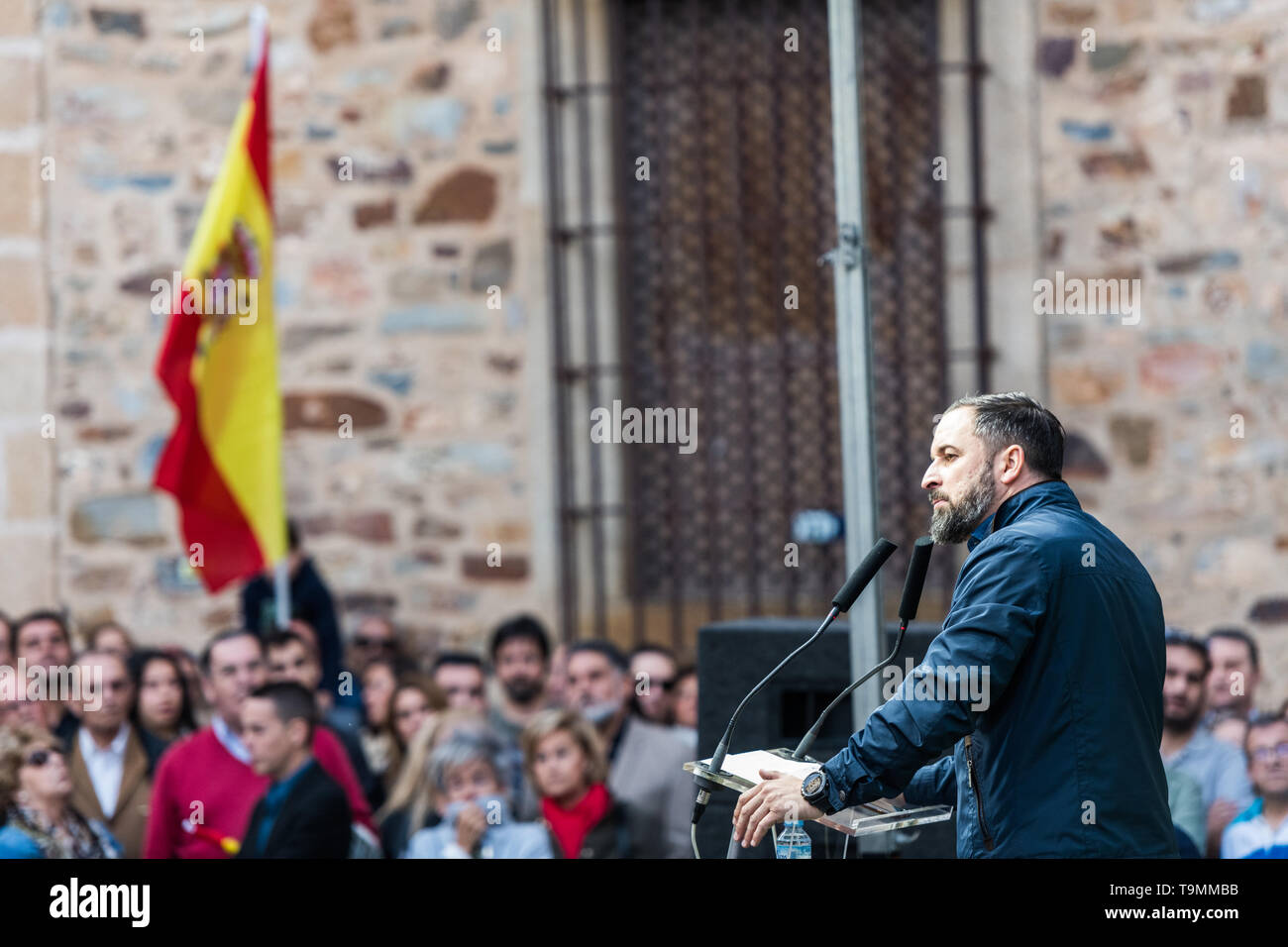 The leader of the far-right party Vox, during his speech at the rally ...