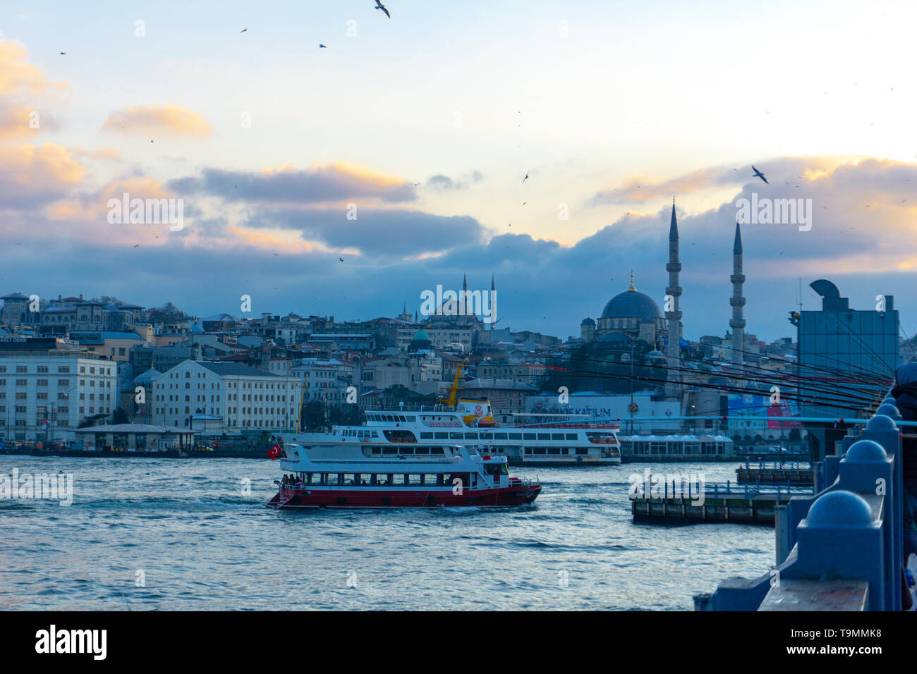 Passenger ferry goes on Golden Horn, a major urban waterway and the ...