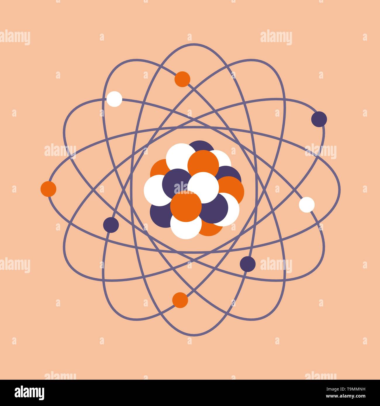 Vector illustration with atomic structure. Print with symbol of nuclear ...