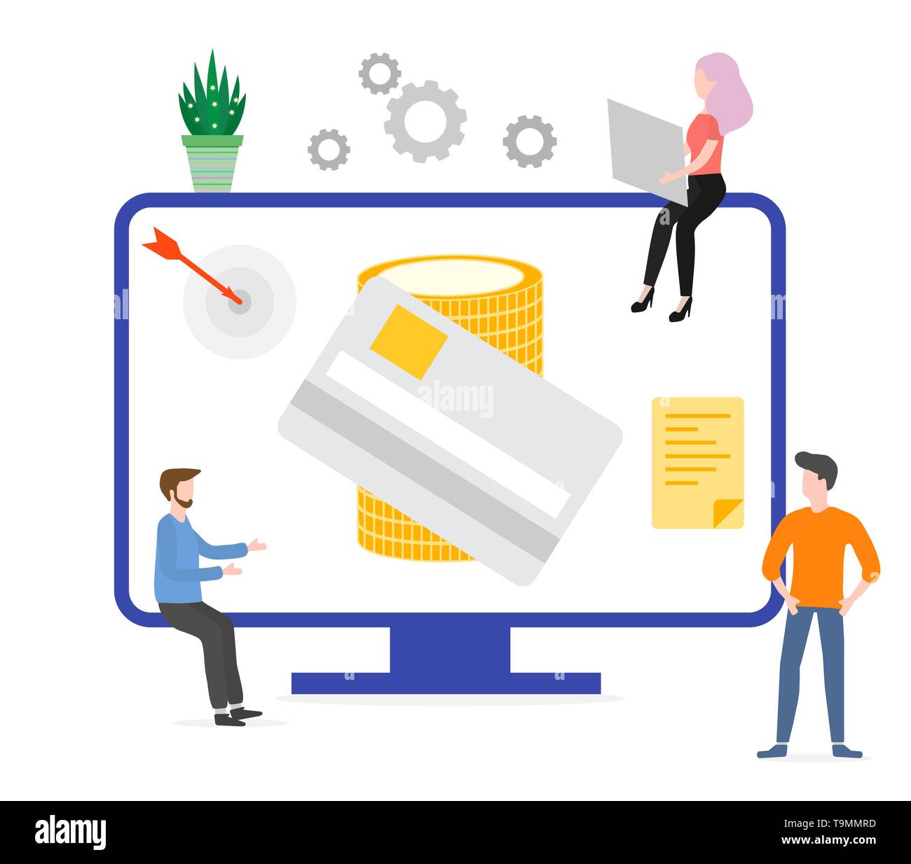 Vector illustration with people using online banking service. Growth of ...