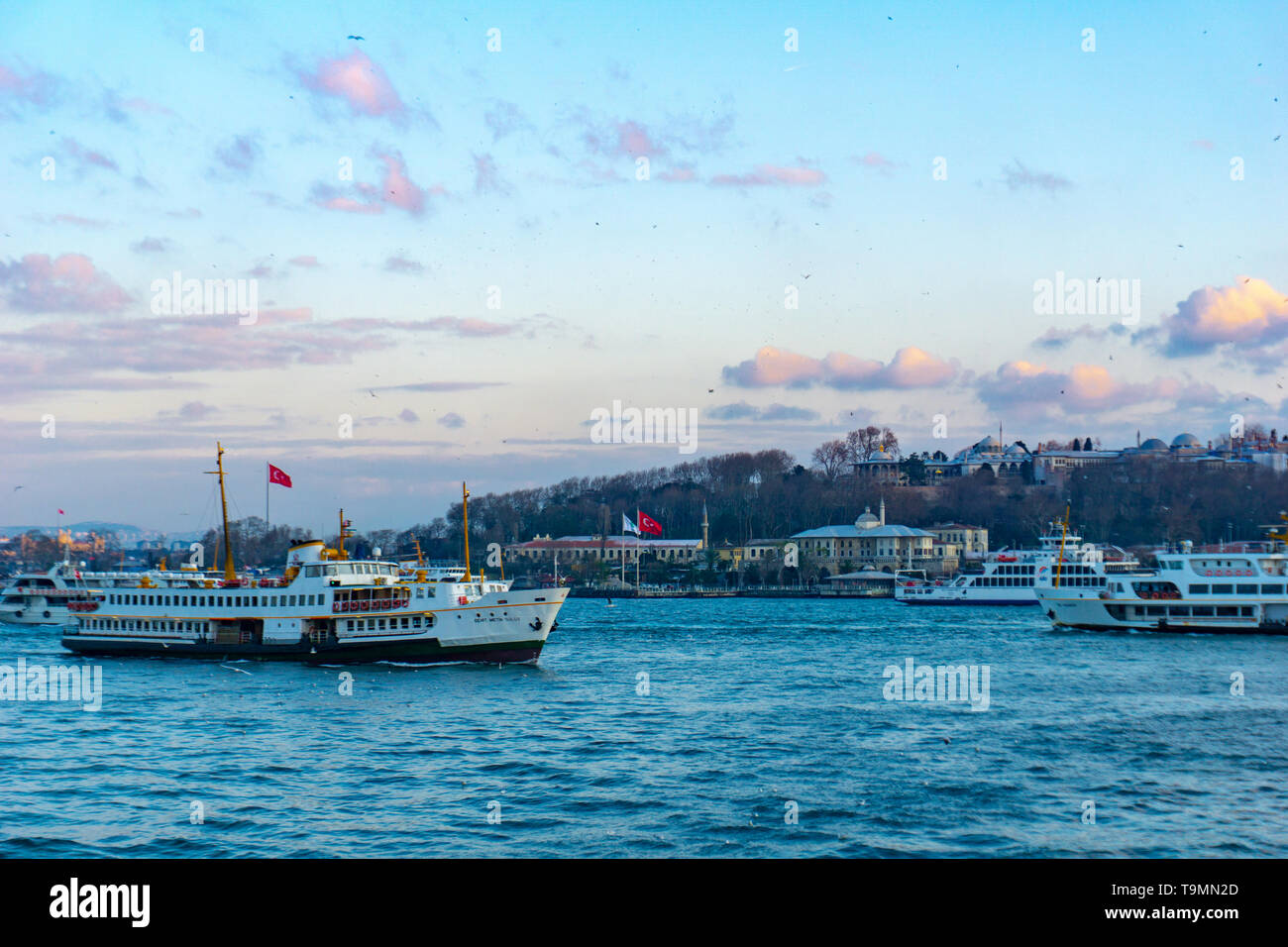 Passenger ferry goes on Golden Horn, a major urban waterway and the ...