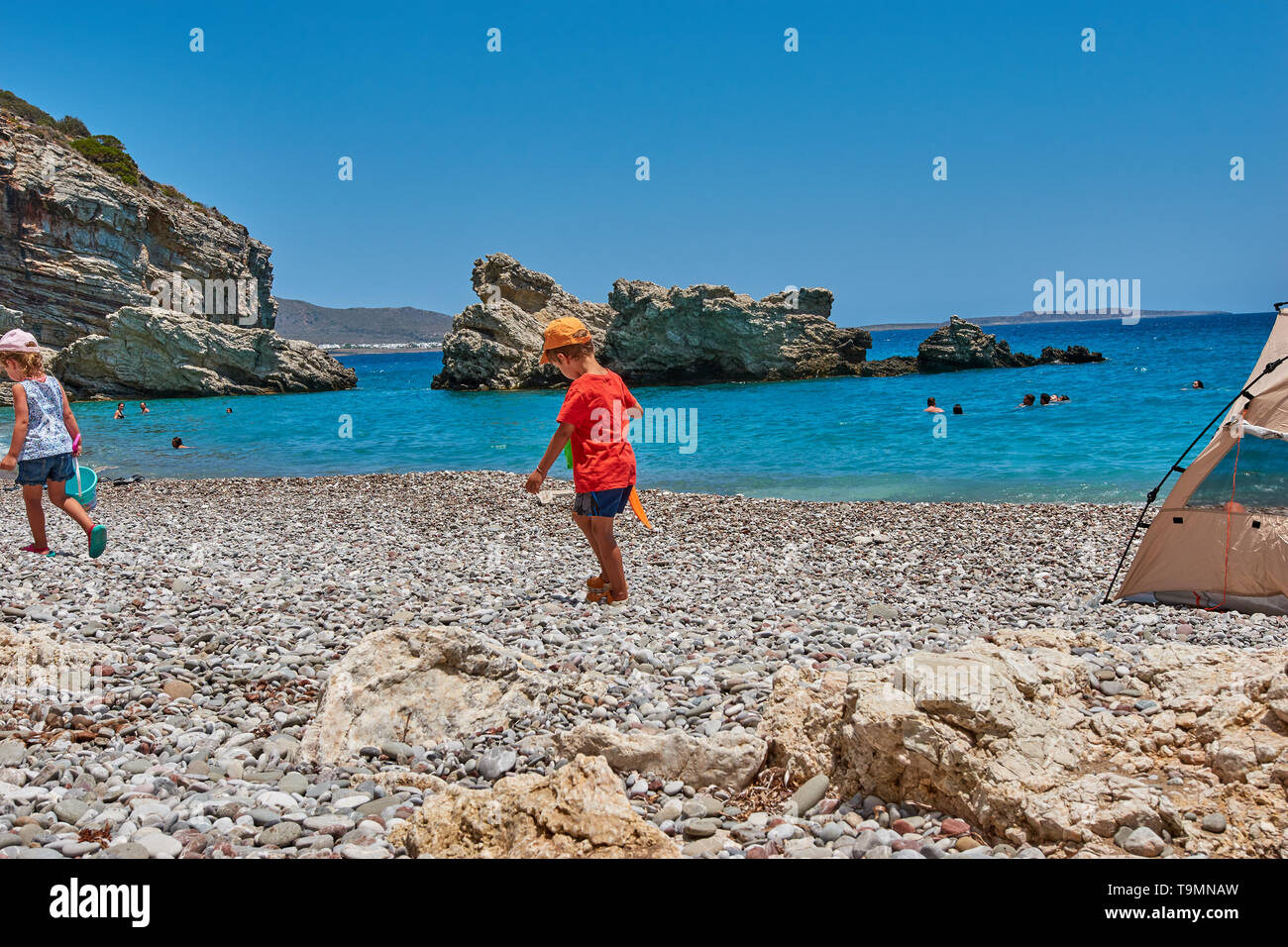 The amazing Kaladi beach, scenery with crystal clear water and the rock ...