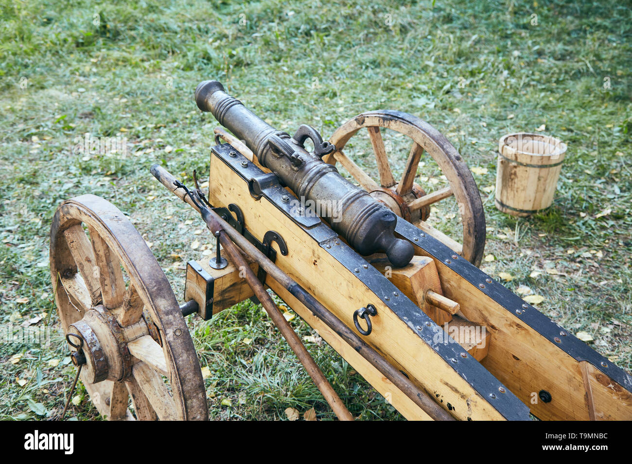 Old Russian cannon of the 17th century stands on the grass Stock Photo ...
