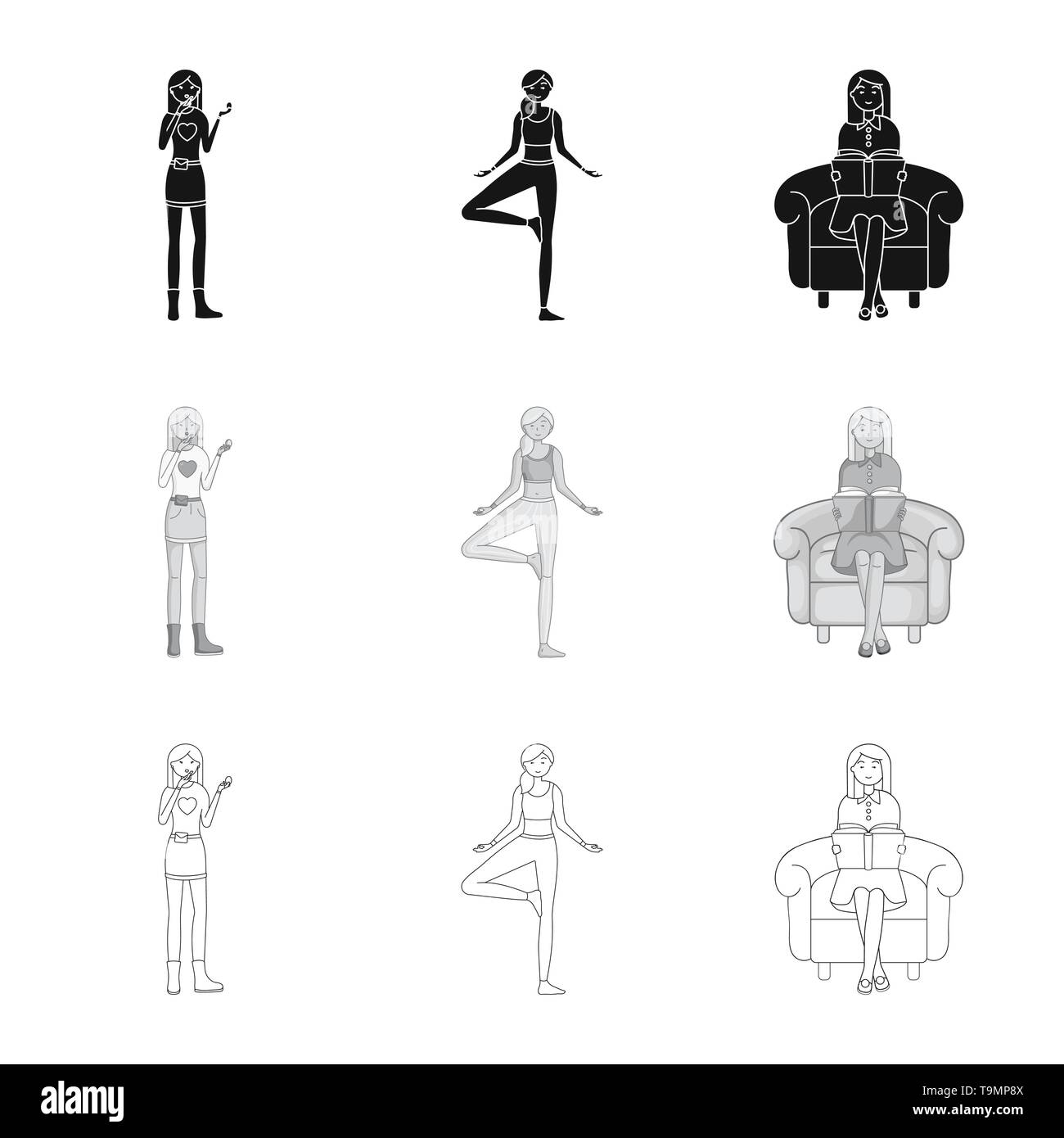 Vector illustration of posture and mood symbol. Set of posture and ...