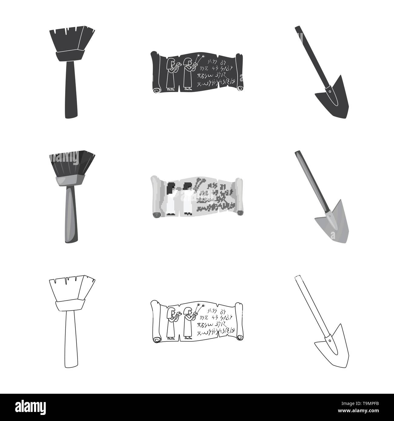 brush,scroll,shovel,tool,papyrus,equipment,book,pick,sweep,roll ...