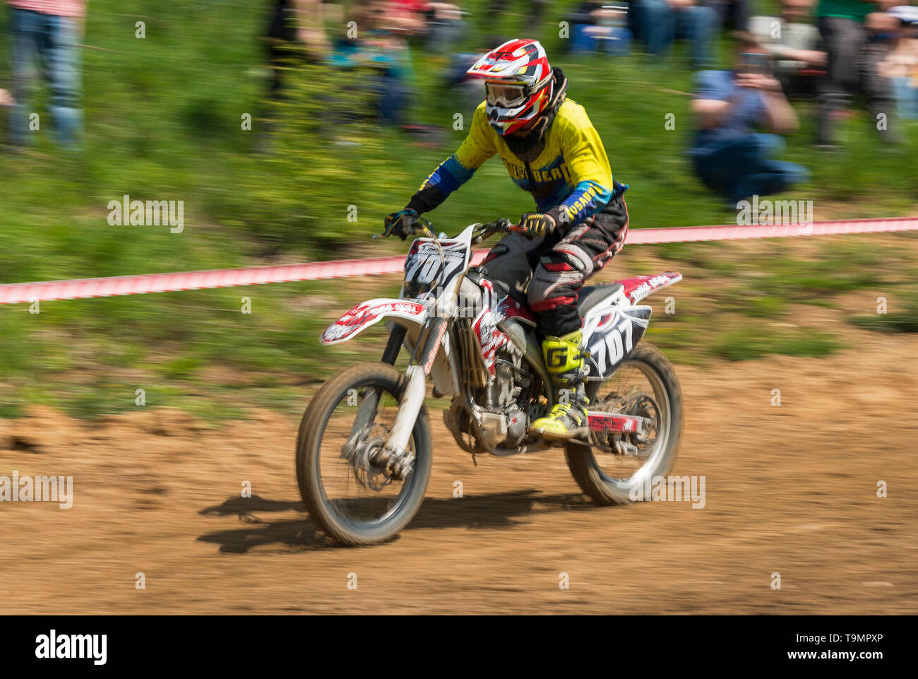 Lviv , Ukraine - May 12 2019: Open Cup of Lviv on the motocross track ...
