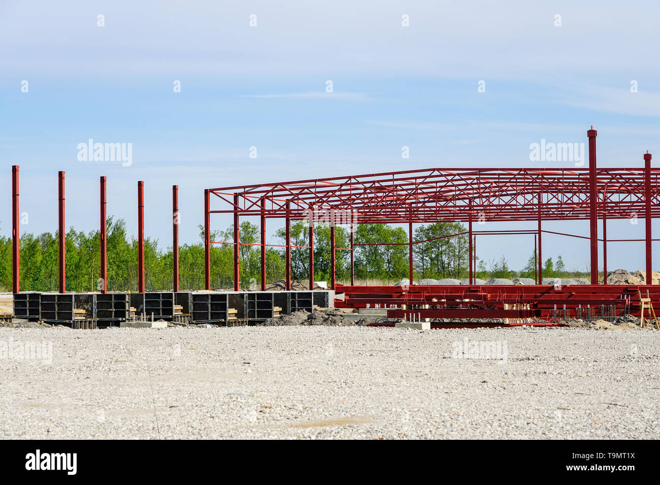 The steel frame of a new factory building under construction Stock ...