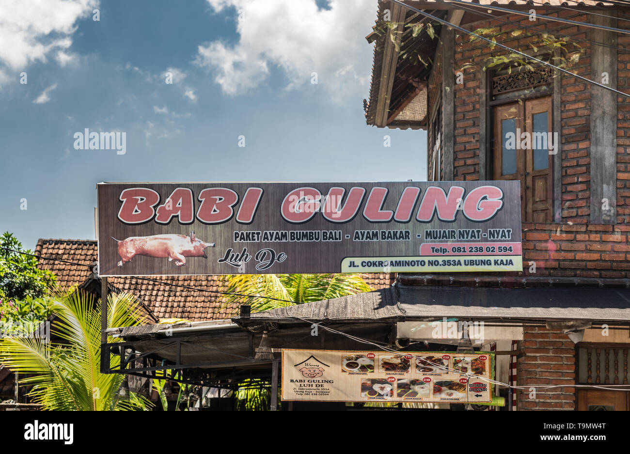 Bali, Indonesia - February 25, 2019: Butcher and meat shop along road ...