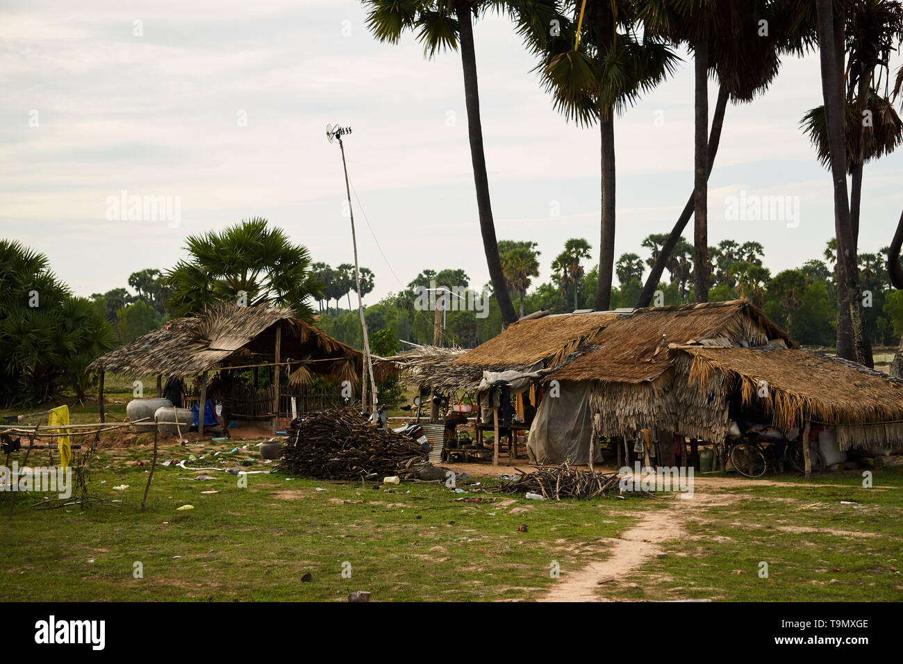 Structures made of wood and simple thatch roofs in rural Cambodia Stock ...