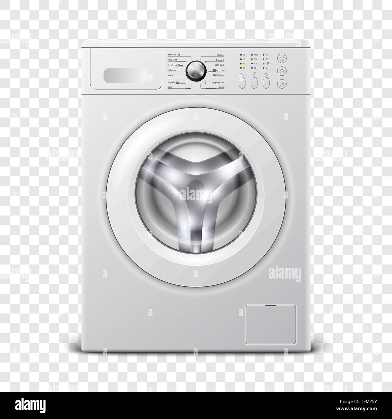 Vector 3d Realistic Modern White Steel Washing Machine Icon Closeup ...