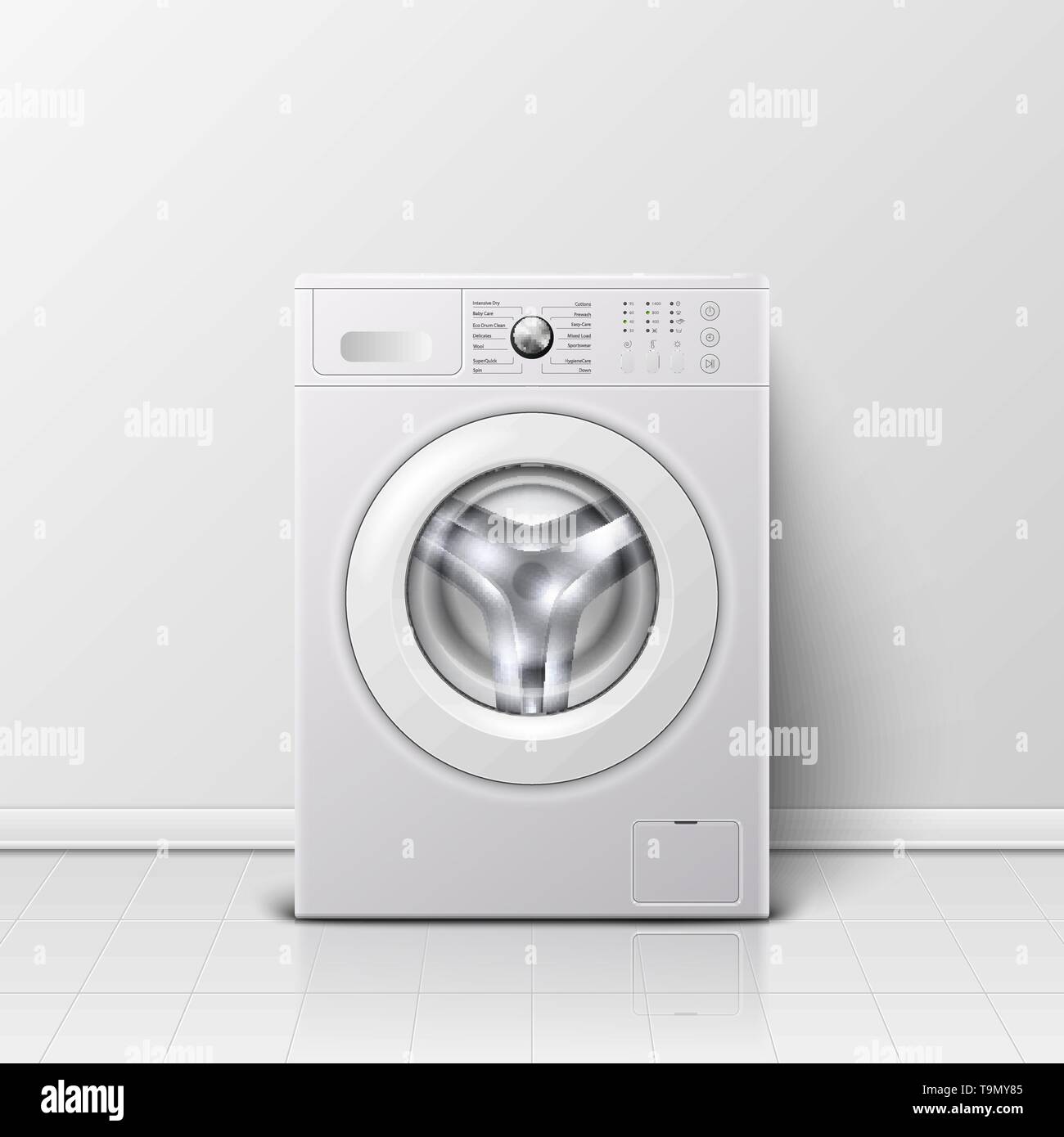 Vector Background with 3d Realistic Modern White Steel Washing Machine ...
