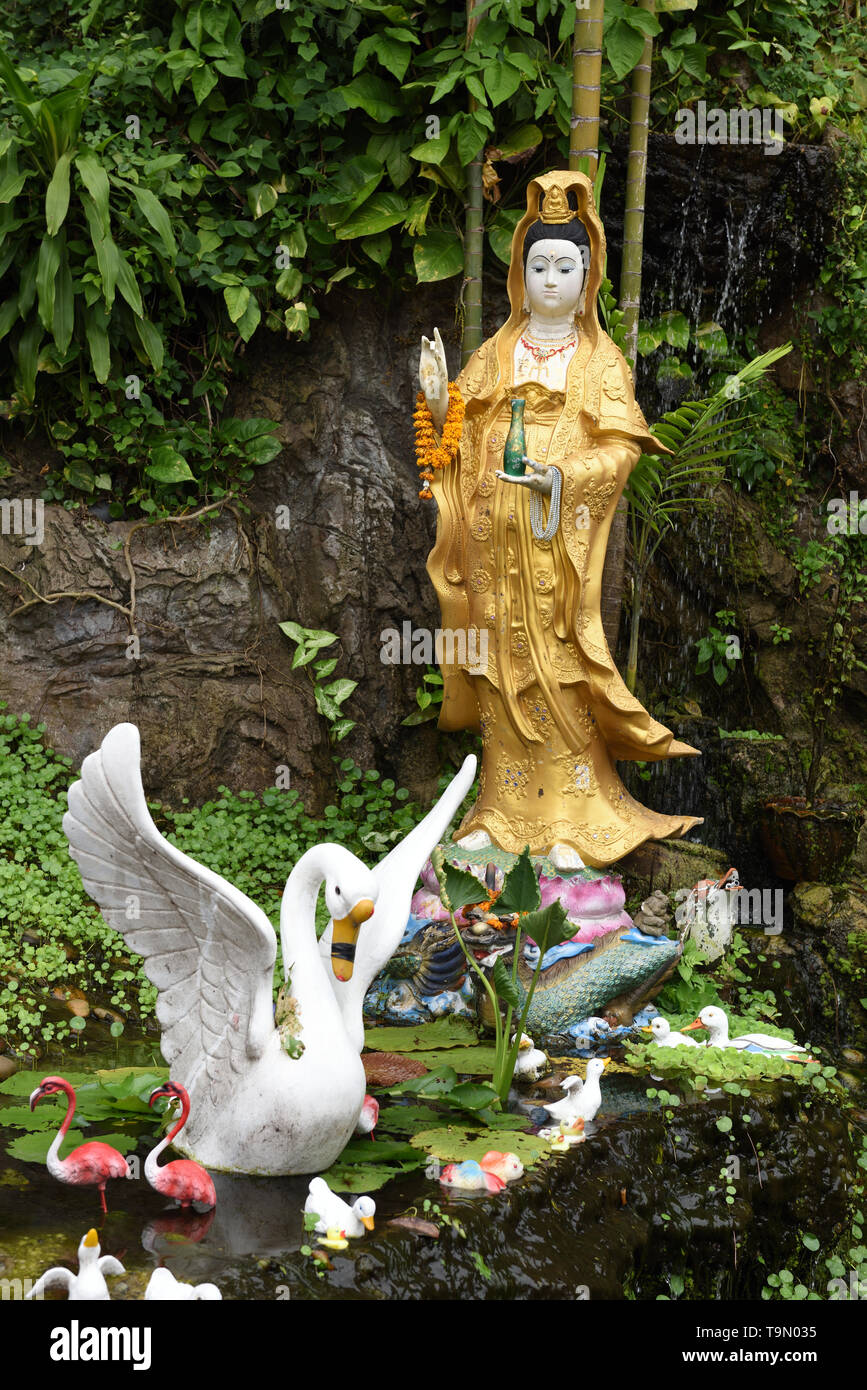 Decorative water feature close to Wat Saket, also known as the Temple ...
