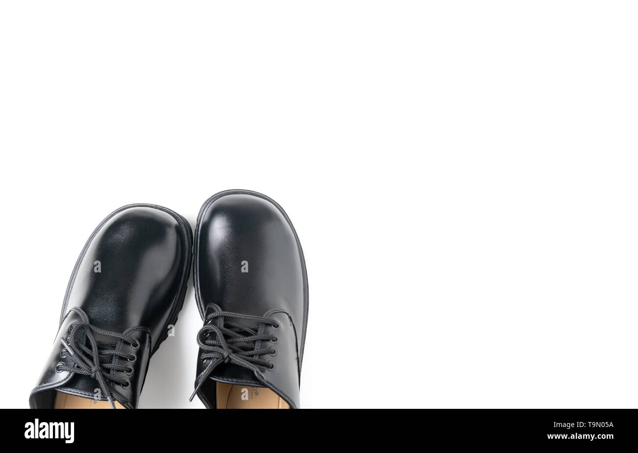 New leather student shoes isolated on white background, prepare for ...