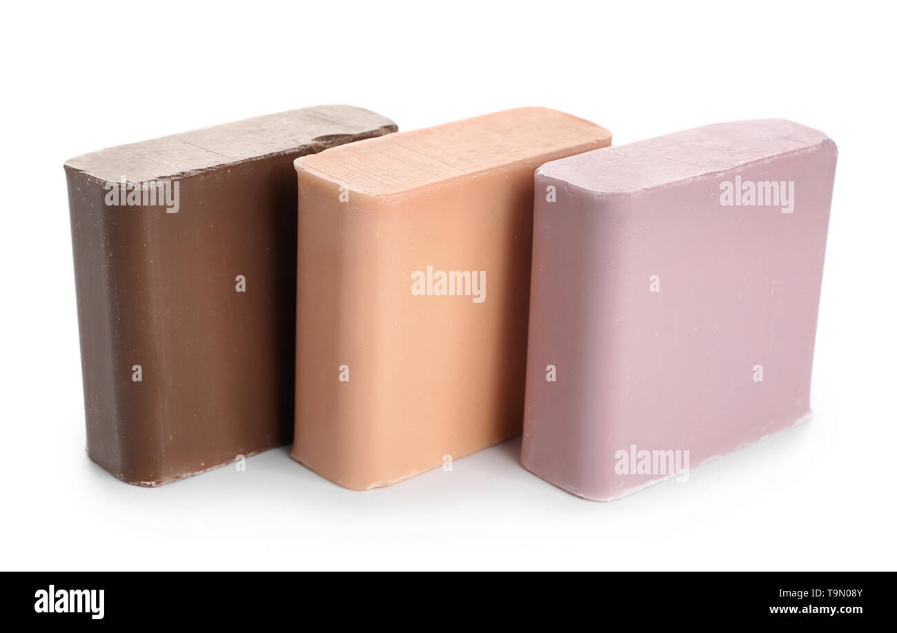 Different soap bars on white background Stock Photo - Alamy