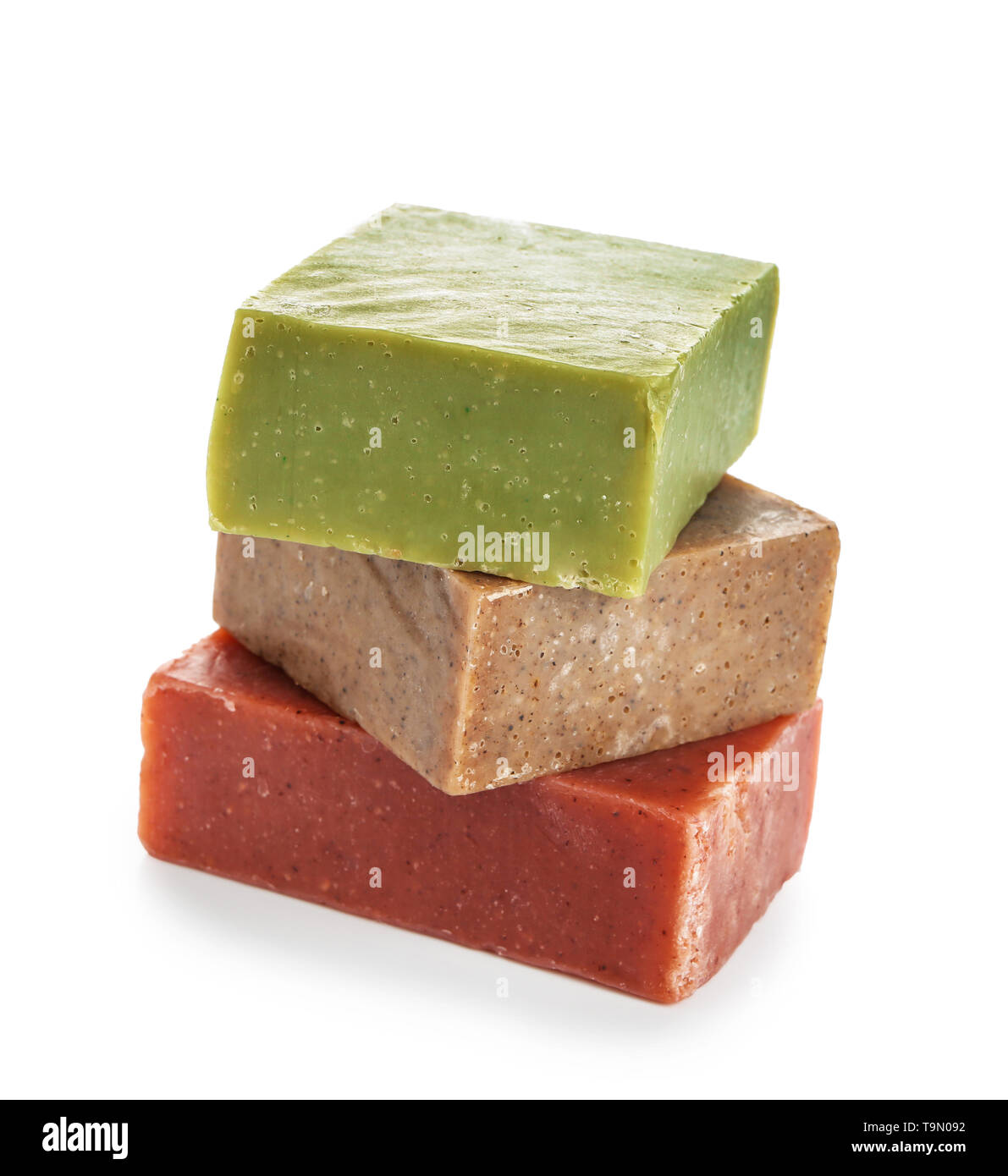 Stack of different soap bars on white background Stock Photo - Alamy