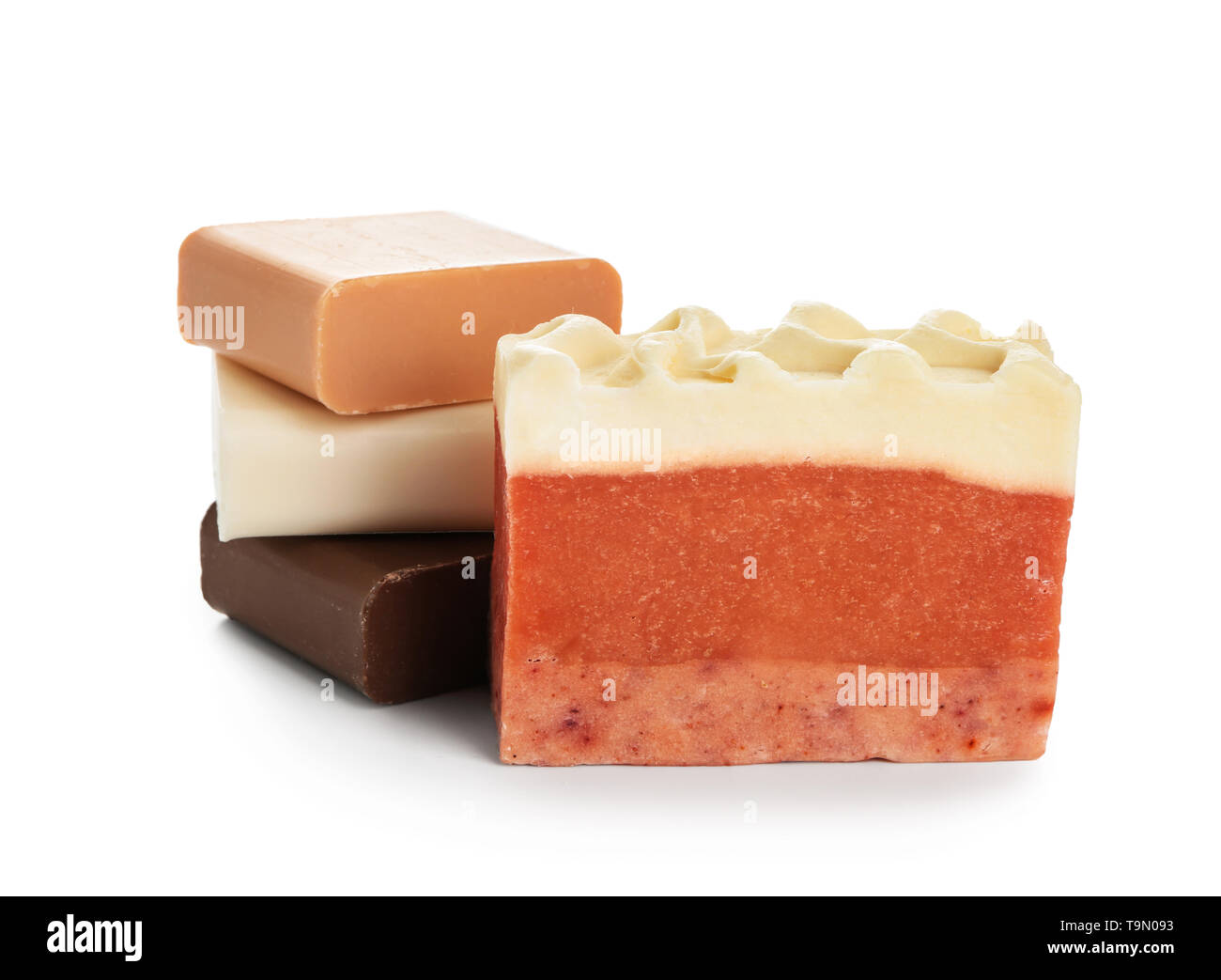 Different soap bars on white background Stock Photo - Alamy