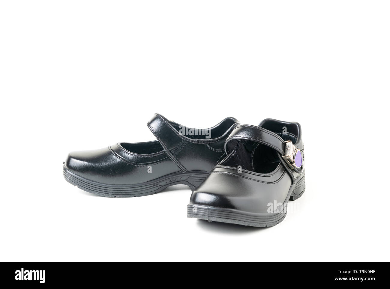 New leather girl student shoes isolated on white background, prepare ...