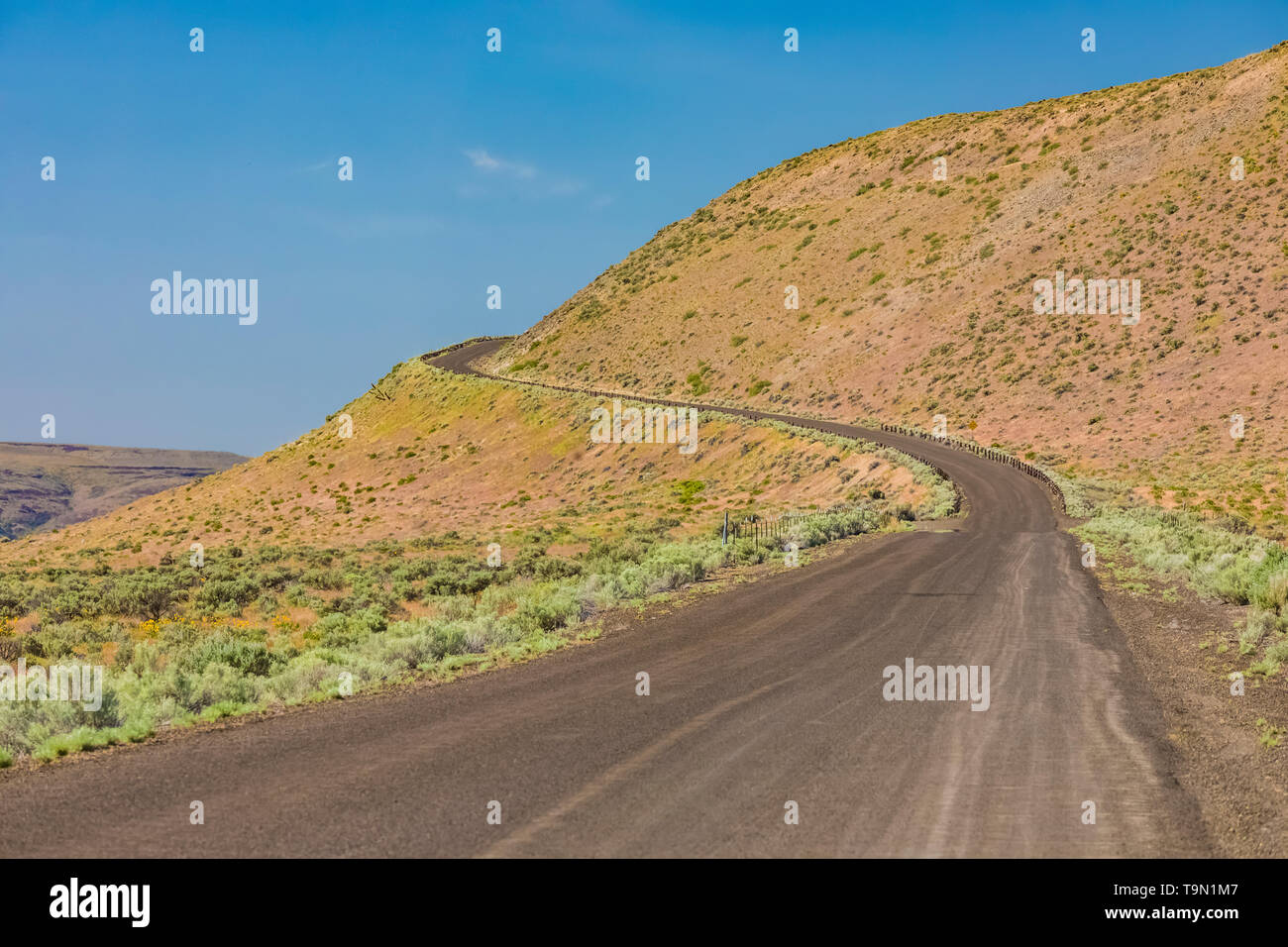 Historic U.S. Route 10 descending to the Columbia River at Frenchman ...