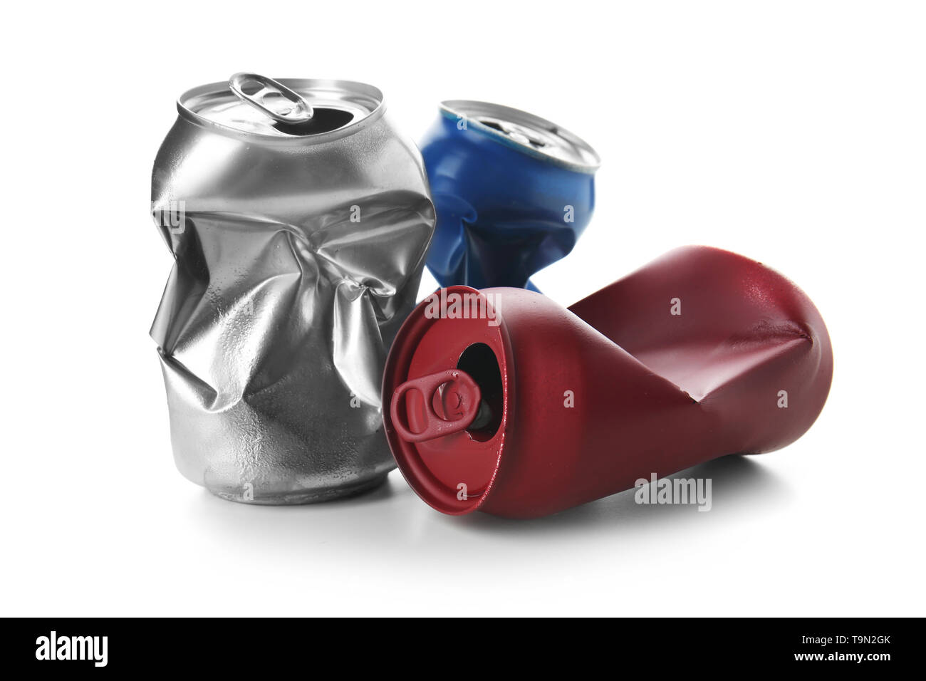 Used tin cans on white background. Recycling concept Stock Photo - Alamy