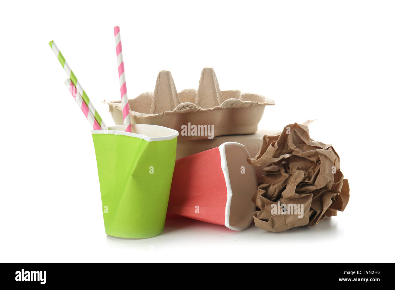 Used paper packages on white background. Recycling concept Stock Photo ...