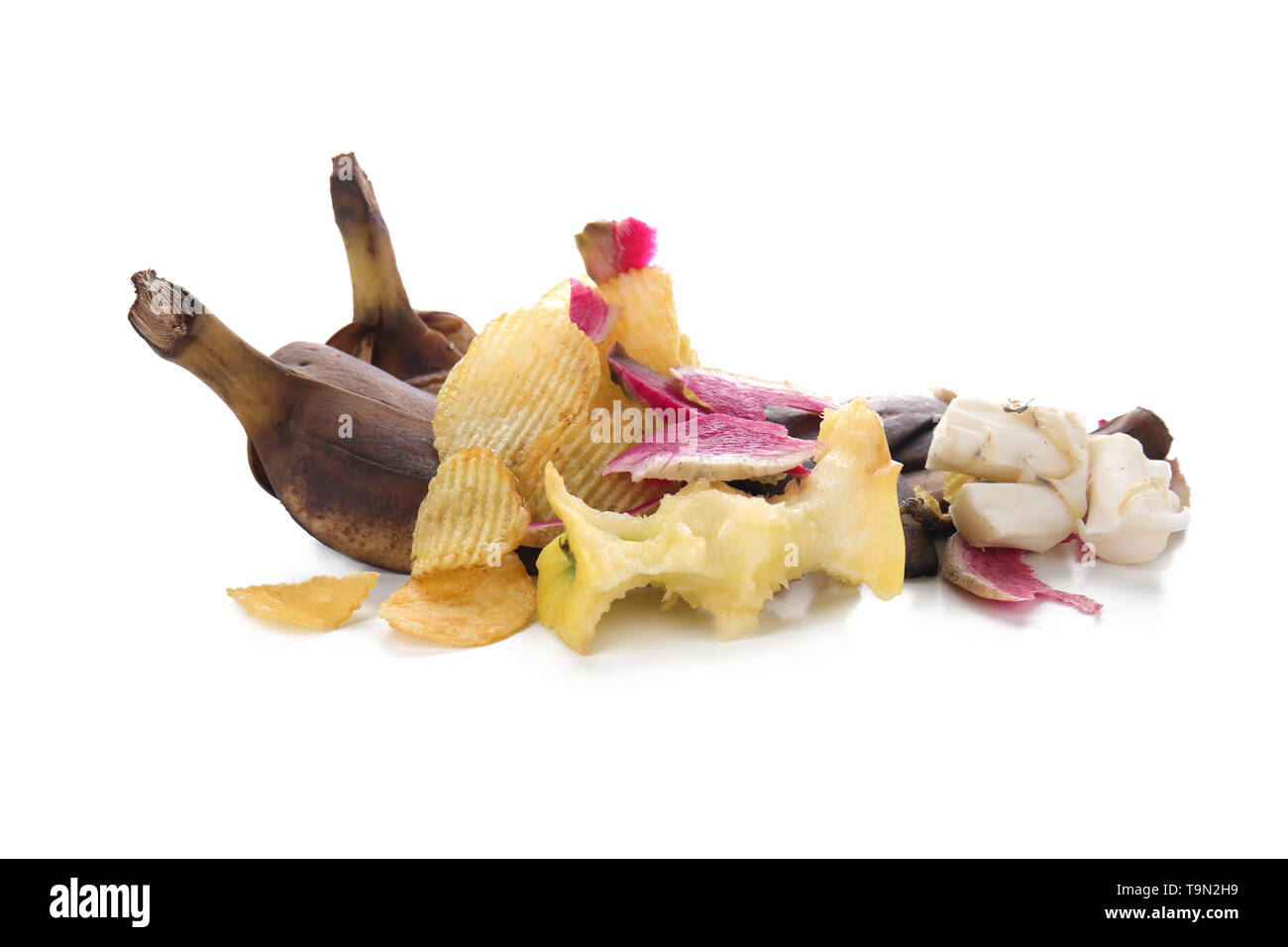 Food waste on white background. Recycling concept Stock Photo - Alamy
