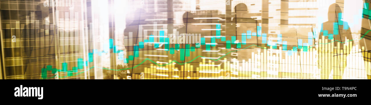 Online trading, FOREX, Investment concept on blurred business center ...