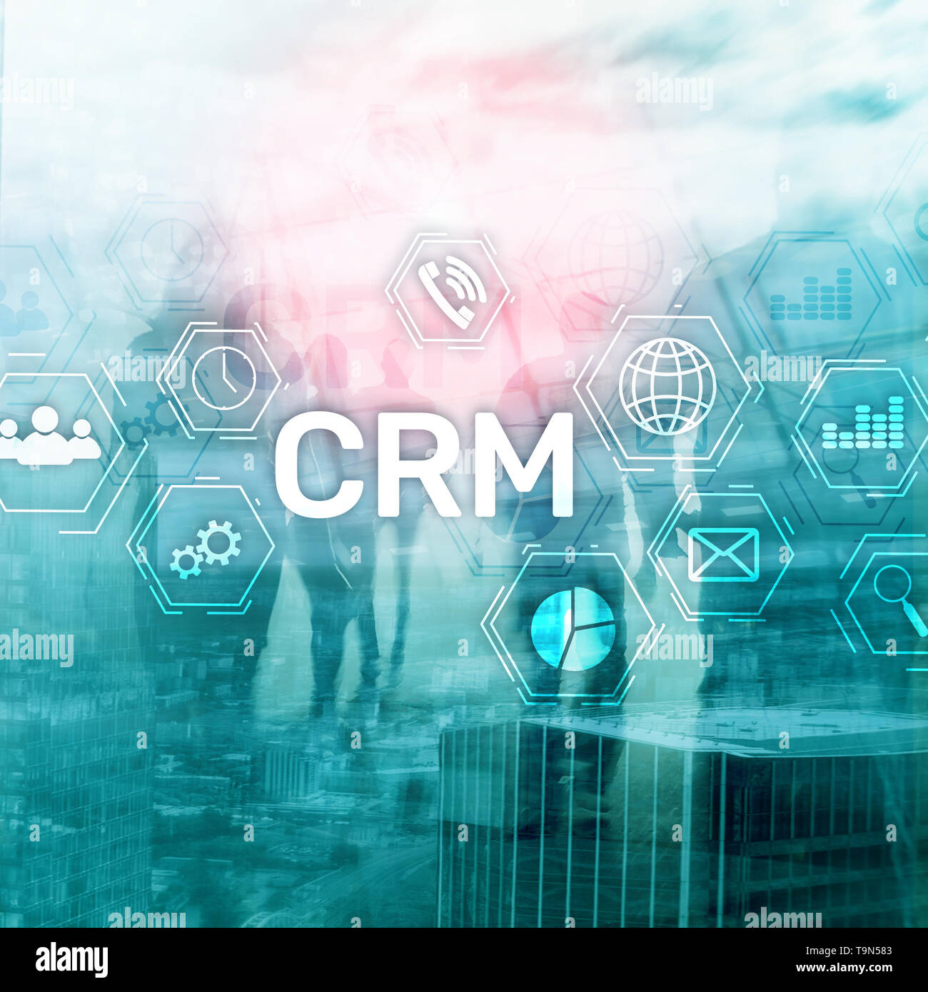 CRM, Customer relationship management system concept on abstract ...
