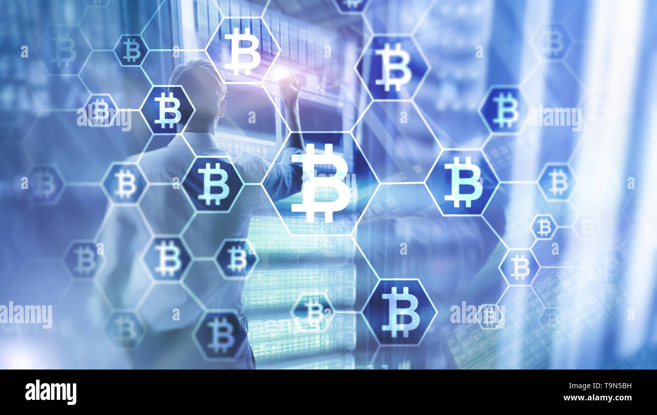 Bitcoin, Blockchain concept on server room background Stock Photo - Alamy