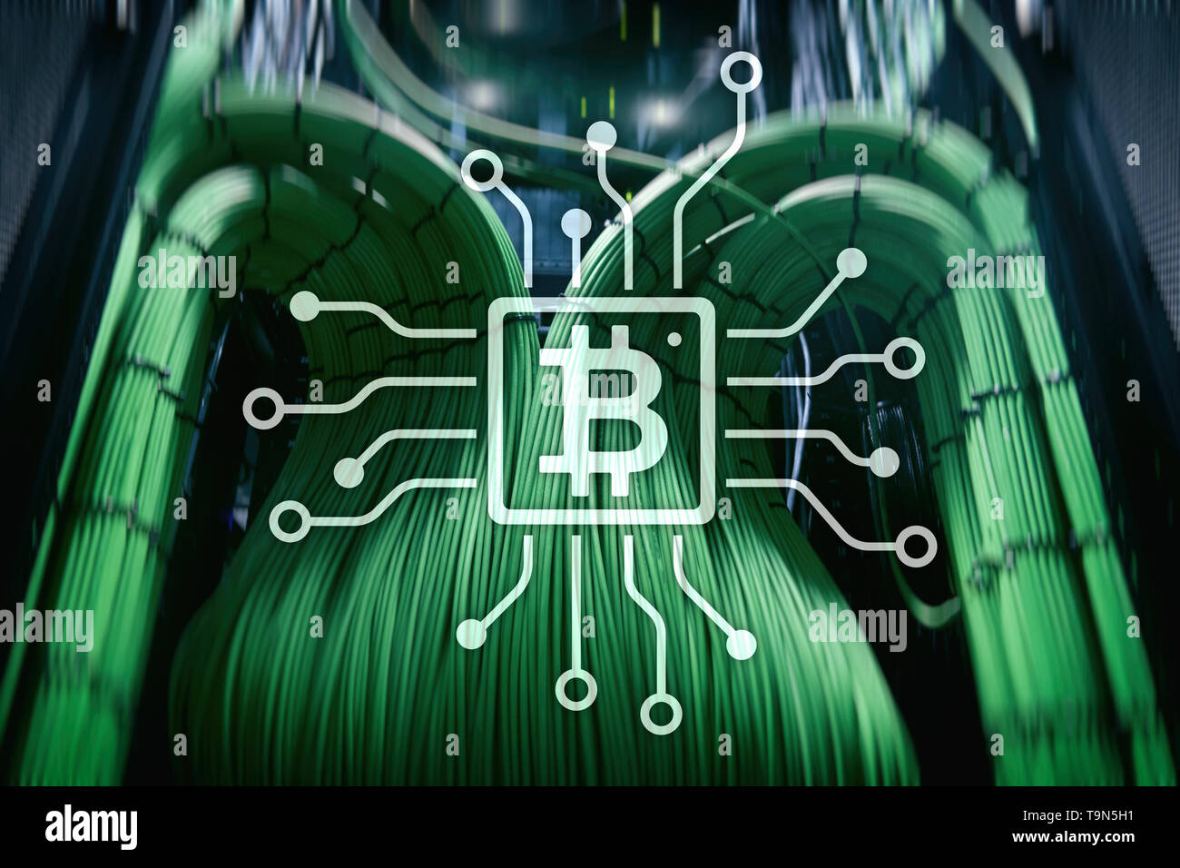 Bitcoin, Blockchain concept on server room background Stock Photo - Alamy