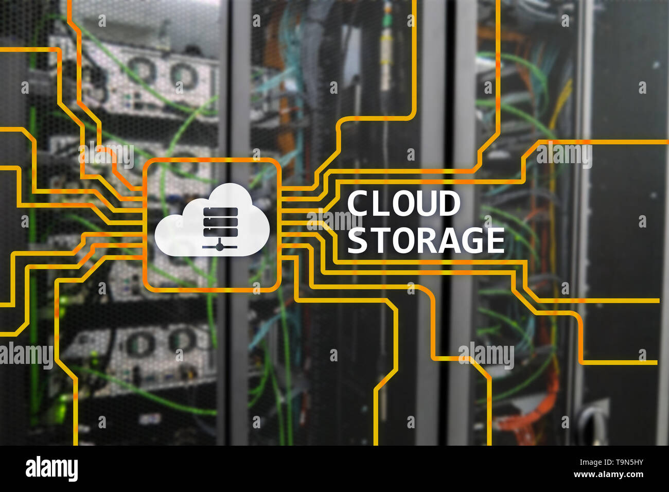 Cloud data storage concept on server room background Stock Photo - Alamy