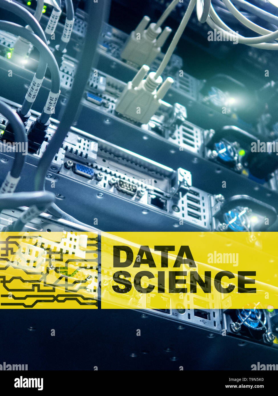 Data science, business, internet and technology concept on server room ...