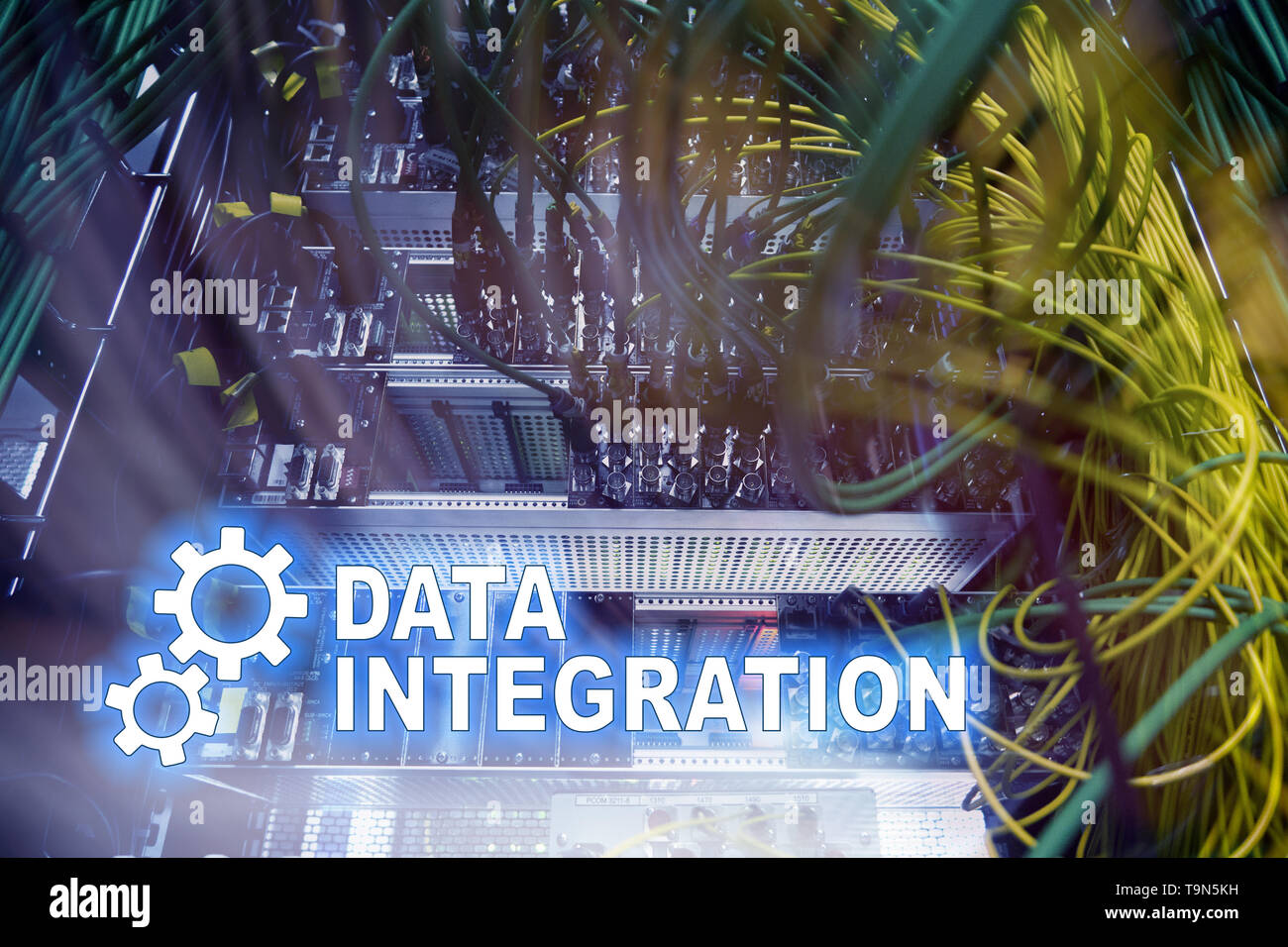 Data integration information technology concept on server room ...