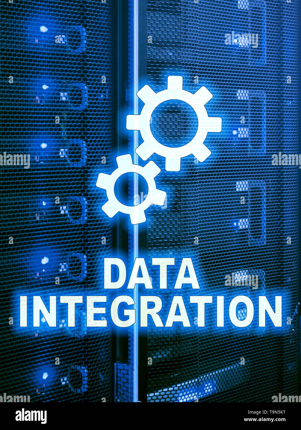 Data integration information technology concept on server room ...