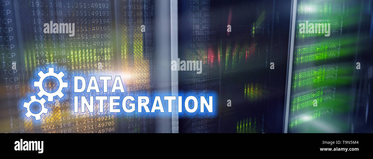 Data integration information technology concept on server room ...