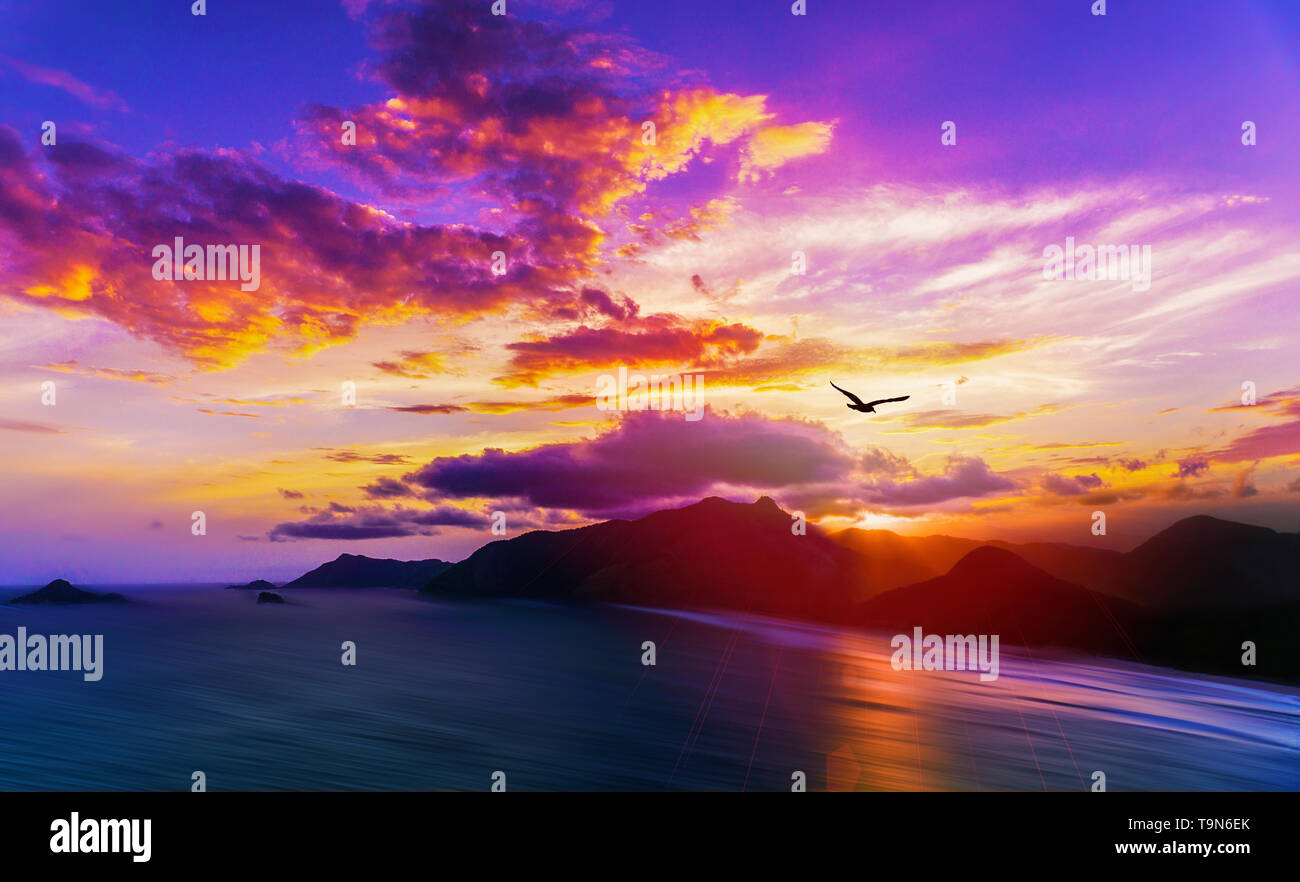 Rio De Janeiro Stunning Colorful Sunset Behind Ocean Mountains With ...