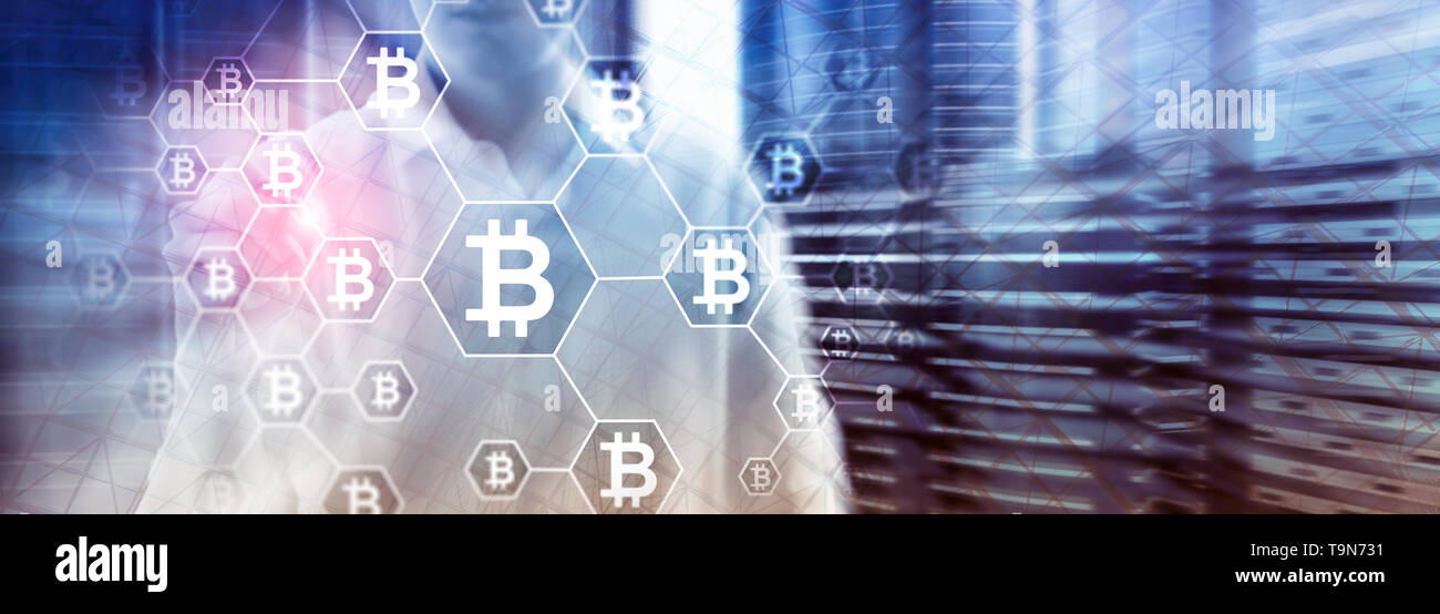 Bitcoin, Blockchain concept on server room background Stock Photo - Alamy