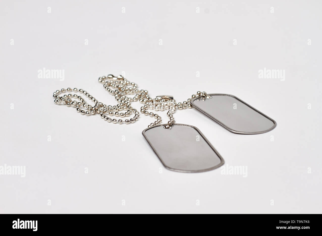 Military ID tags isolated on white background Stock Photo - Alamy
