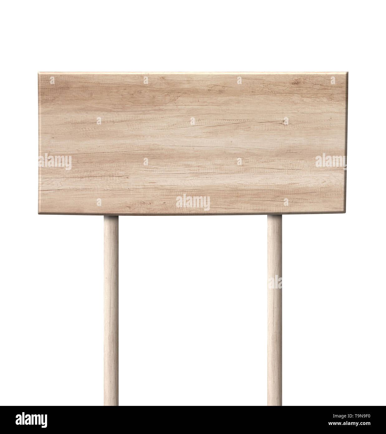 Empty wooden pole signpost made of light wood. Isolated on white ...