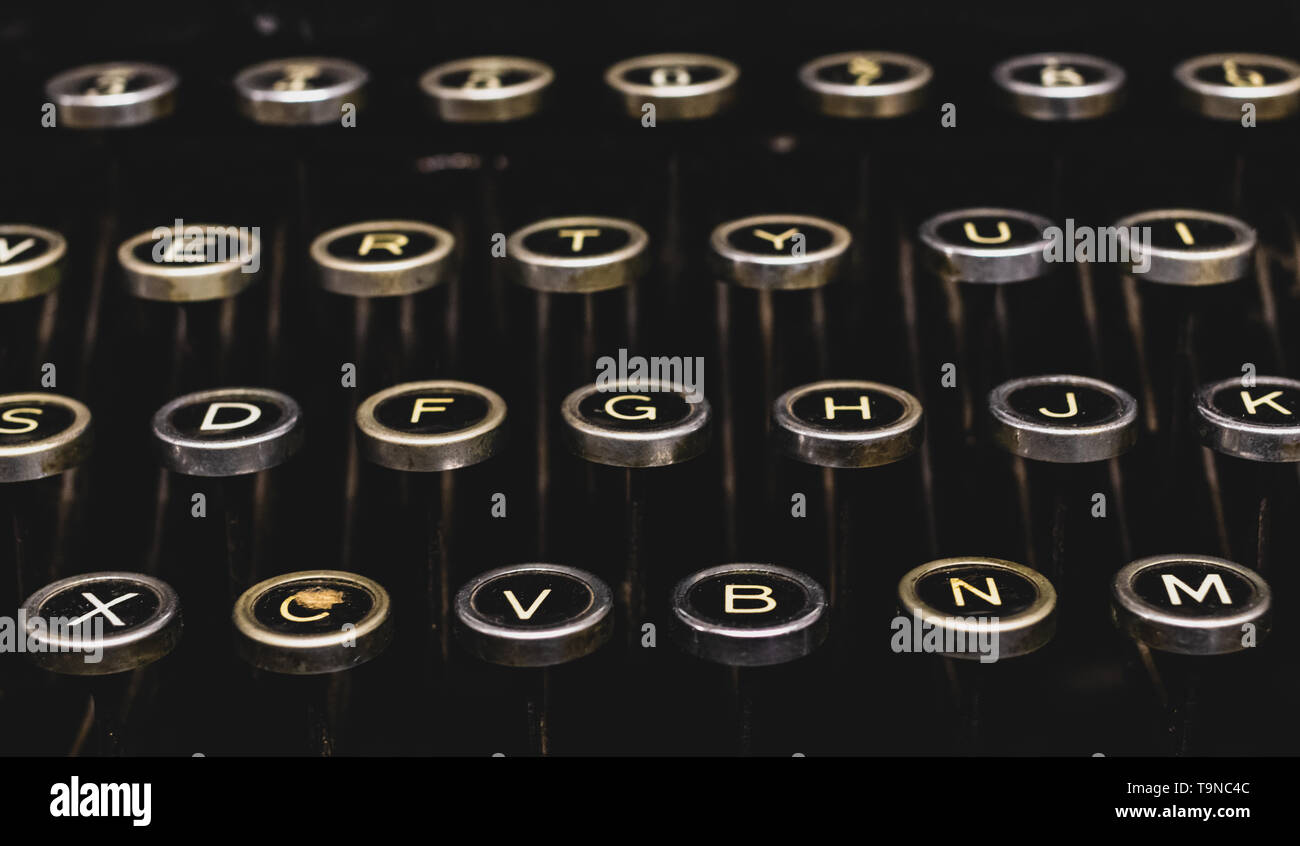 Vintage antique typewriter keys on a black background isolated Stock ...