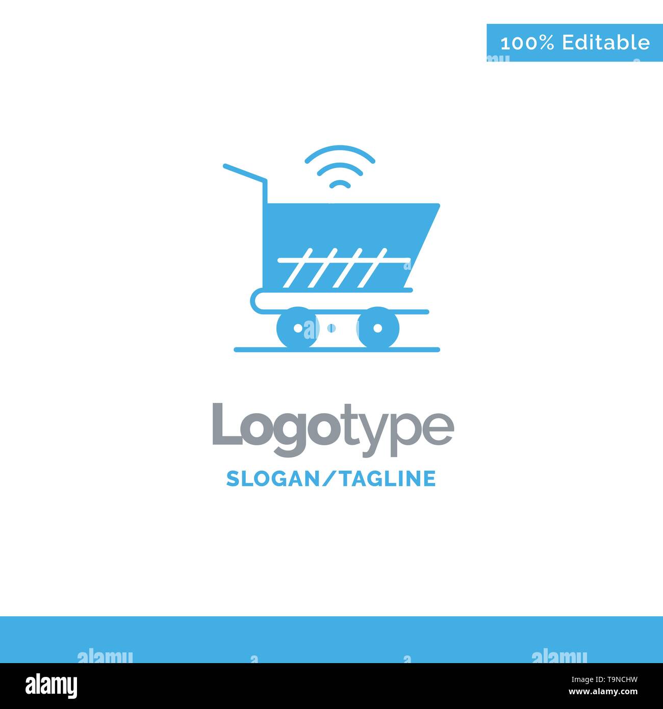 Trolley, Cart, Wifi, Shopping Blue Solid Logo Template. Place for ...