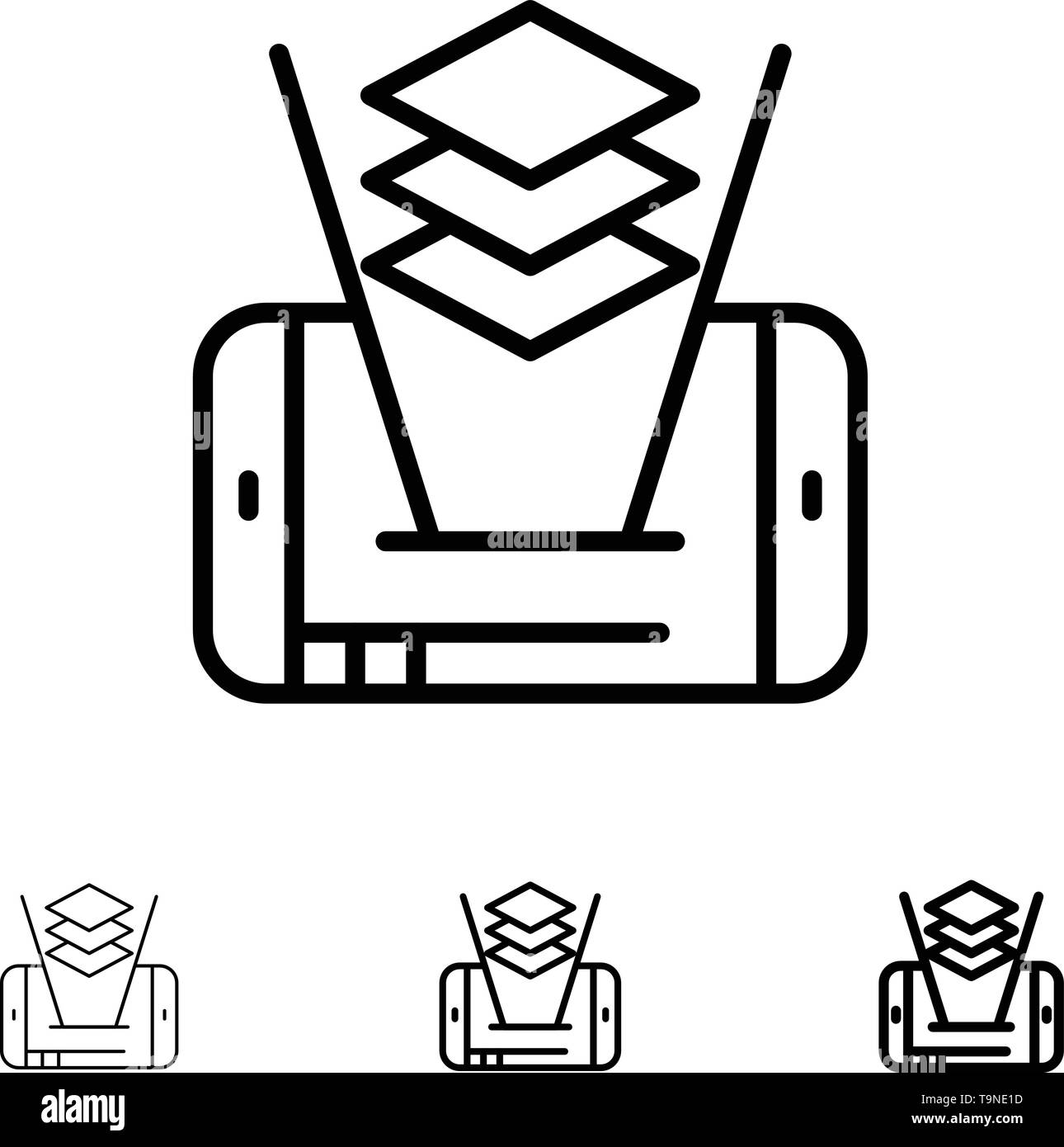 Mobile, Cell, Technology Bold and thin black line icon set Stock Vector ...