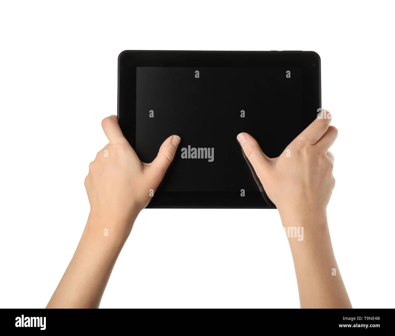 Young woman using touchscreen tablet Cut Out Stock Images & Pictures ...