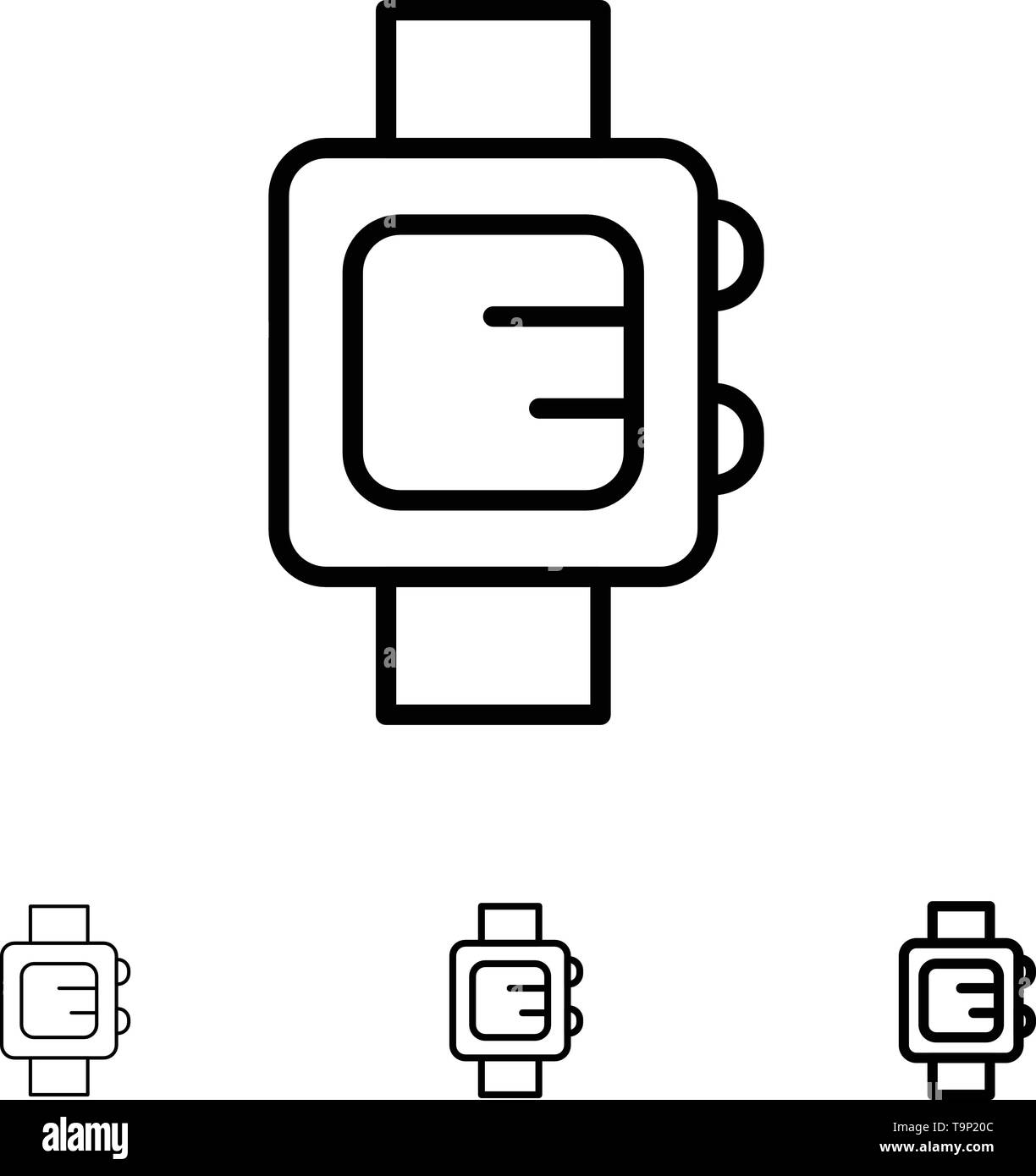 Hand Watch, Clock, School Bold and thin black line icon set Stock ...