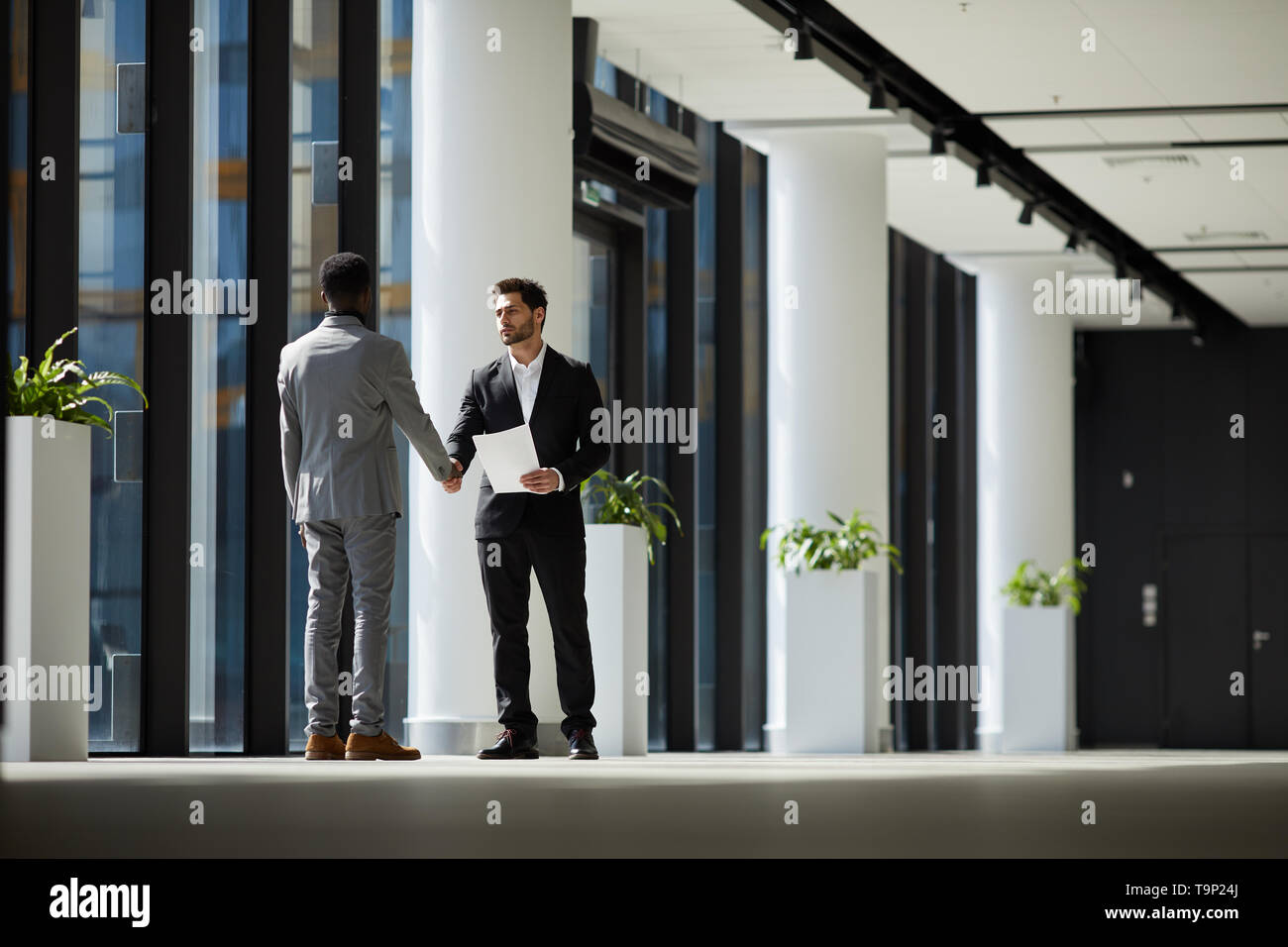 Concluding successful deal with black businessman Stock Photo - Alamy