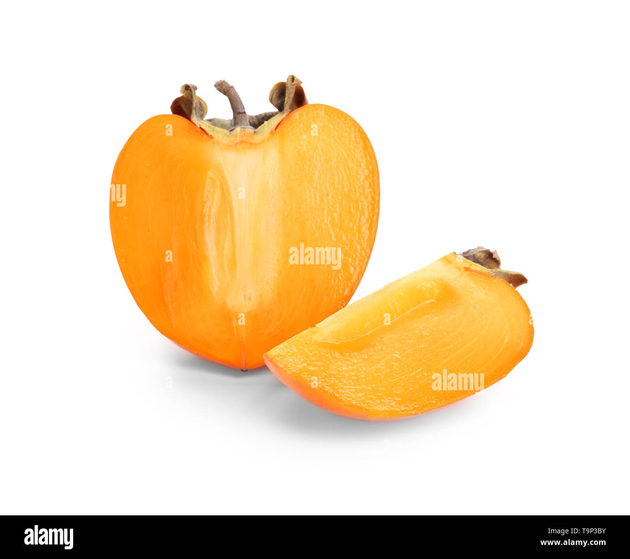 Sliced ripe persimmon on white background Stock Photo - Alamy